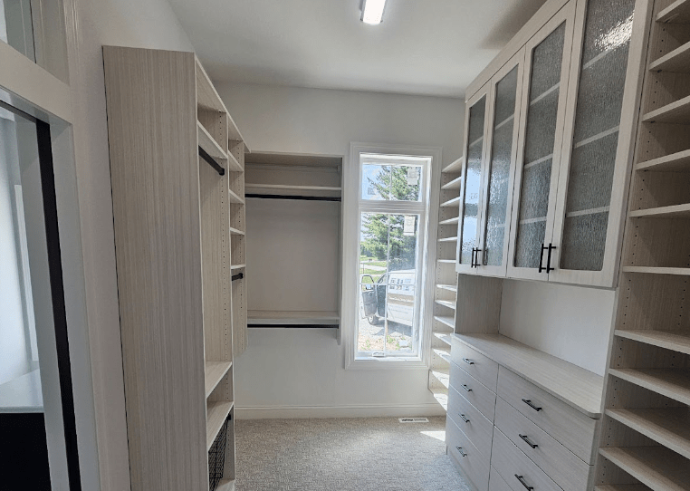 White Chocolate Closet with Black Rods and Glass Panels - Chicagoland ...